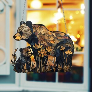 Bear Mom Acrylic Window Hanging, Flower Bear Mom Decor, Bear Window ...