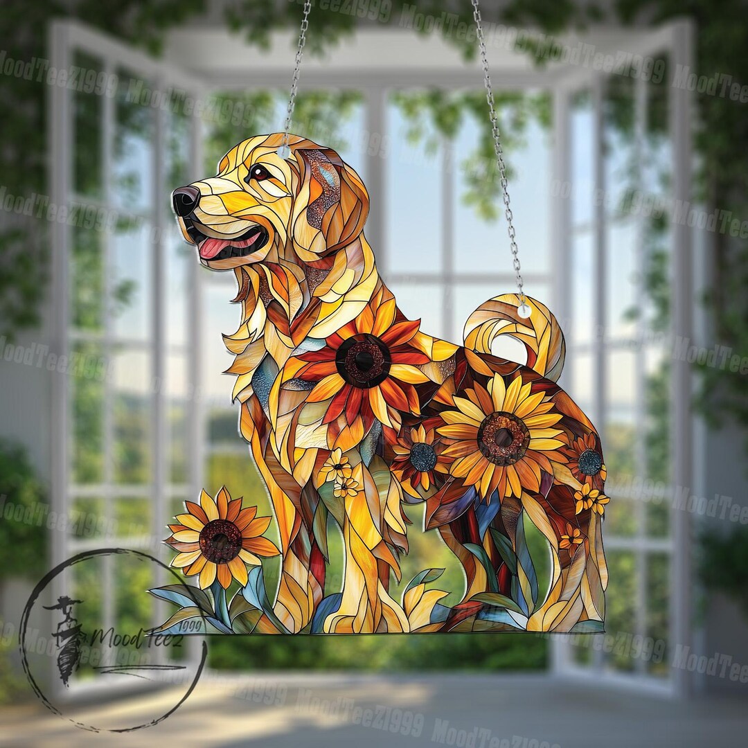 Golden Retriever Sunflower Acrylic Window Hanging: Pet Memorial ...