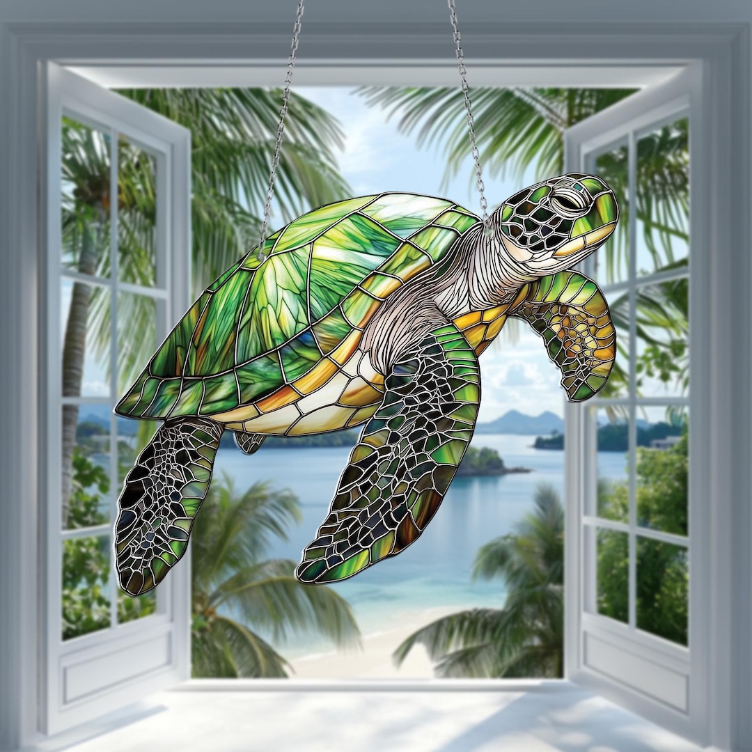 Sea Turtle Acrylic Window Hanging, Turtle Lovers Gift, Turtle Stained ...