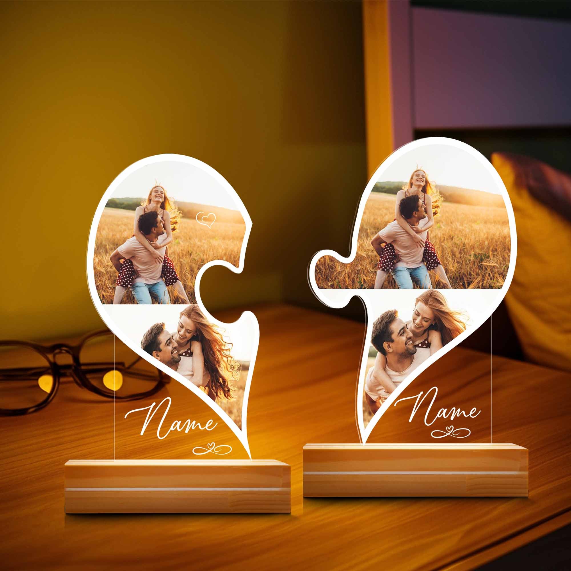Custom Love LED Light, Dual Photo Heart-shaped Frame, Romantic Gift for ...