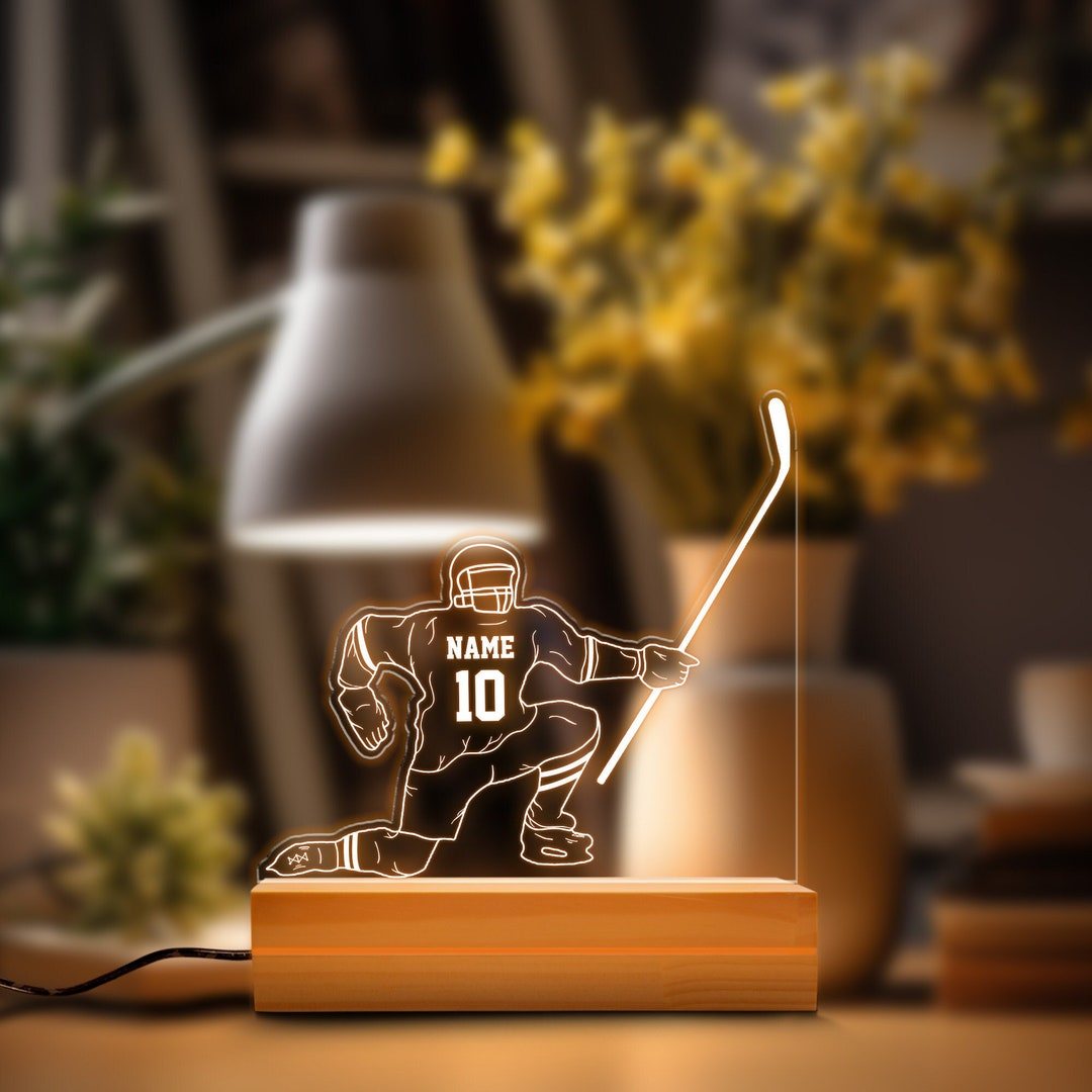 Hockey Player LED Night Light Room Decor, Personalized Hockey Player ...