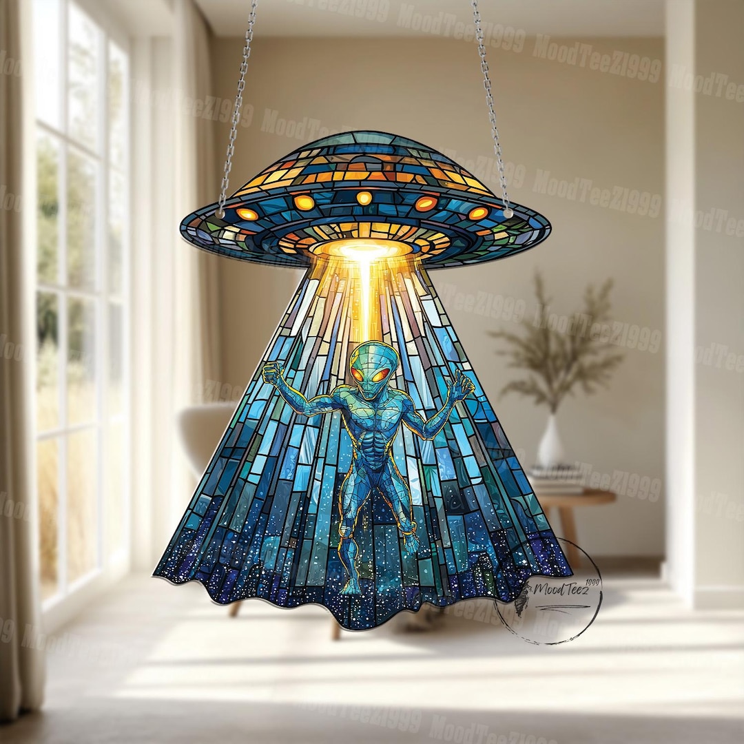 UFO Acrylic Window Hanging, Alien UFO Abduction Lightcatcher Cryptid ...