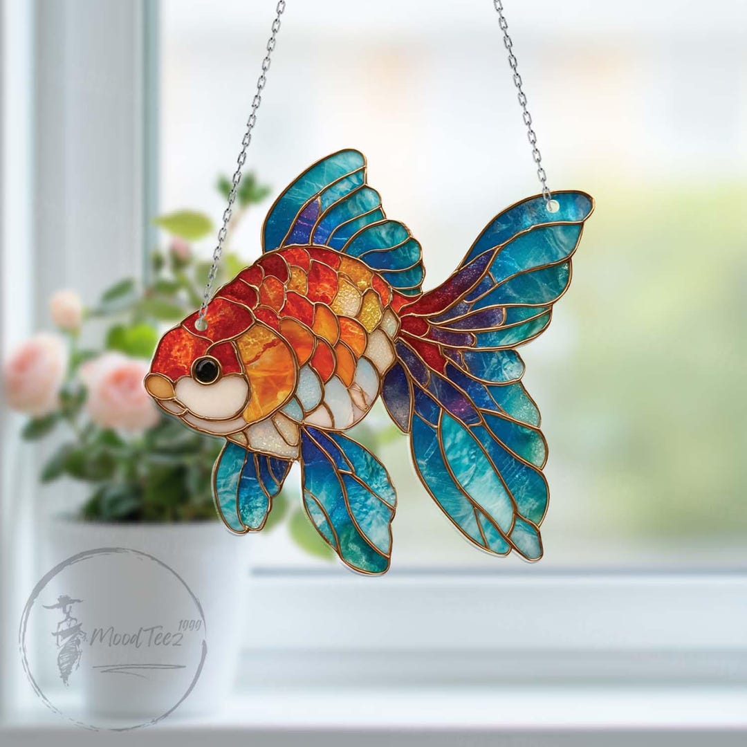 Faux Stained Glass Goldfish Window Hanging: Acrylic Fish Decor - Etsy