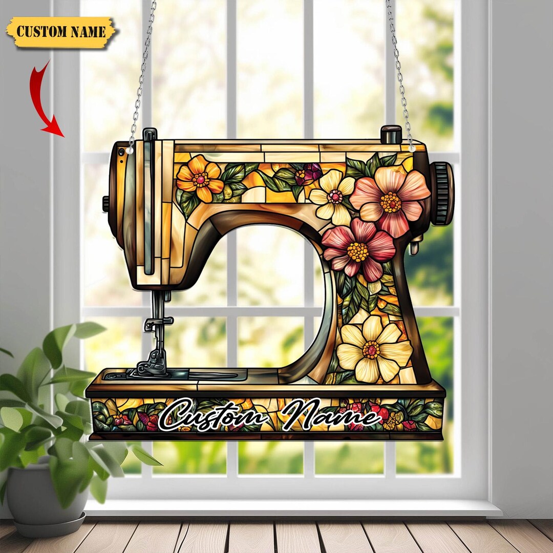 Custom Sewing Machine Window Hanging, Wild Flower Sewing Machine Window ...