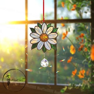 Daisy Flower Window Hanging With Crystal Charm, Acrylic Home Decor ...