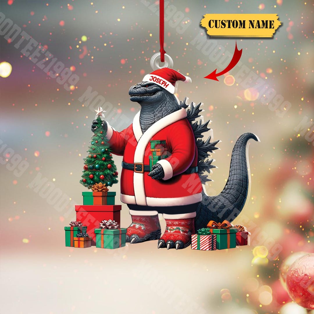 Personalized Godzila Christmas Ornament, Custom Godzila With Santa Hat ...