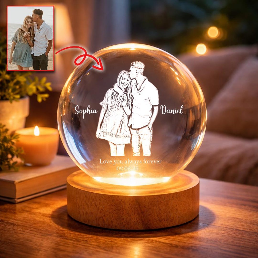 Personalized Photo Crystal Ball Lamp, Custom Moon Phase Night Light - Etsy