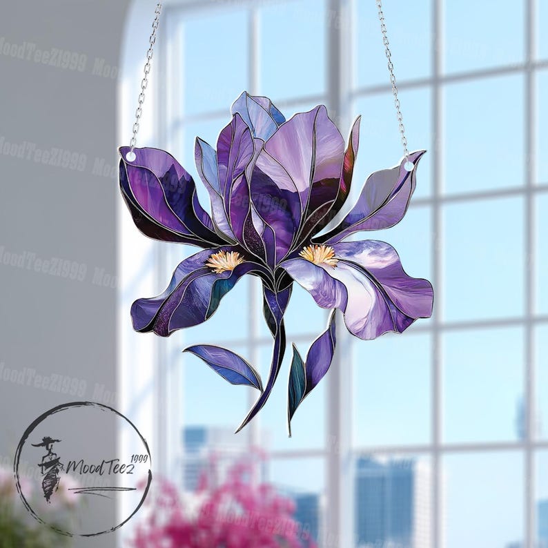 Purple Iris Flower Window Hanging: Elegant Acrylic Floral Art - Etsy