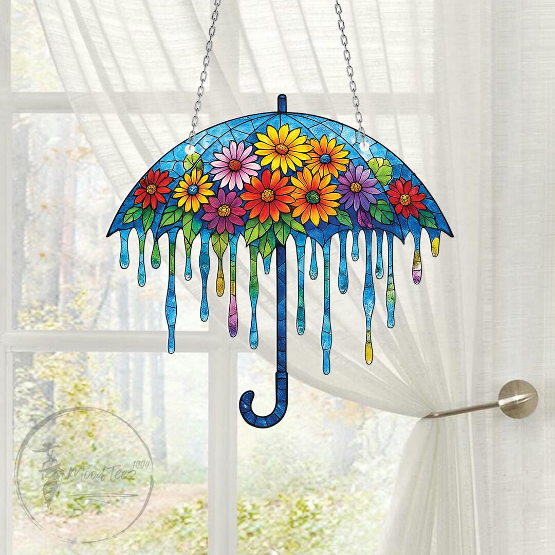 Colorful Umbrella 2D Acrylic Window Hanging, Faux Stained Glass ...