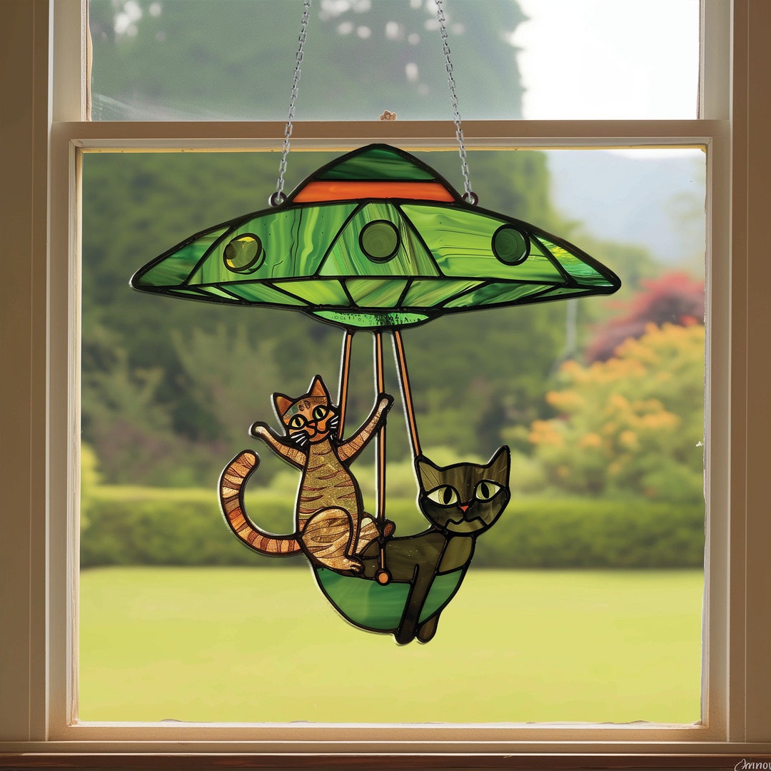 UFO Cat Acrylic Window Hanging, Couple Cat Decor, Gift for Couple ...