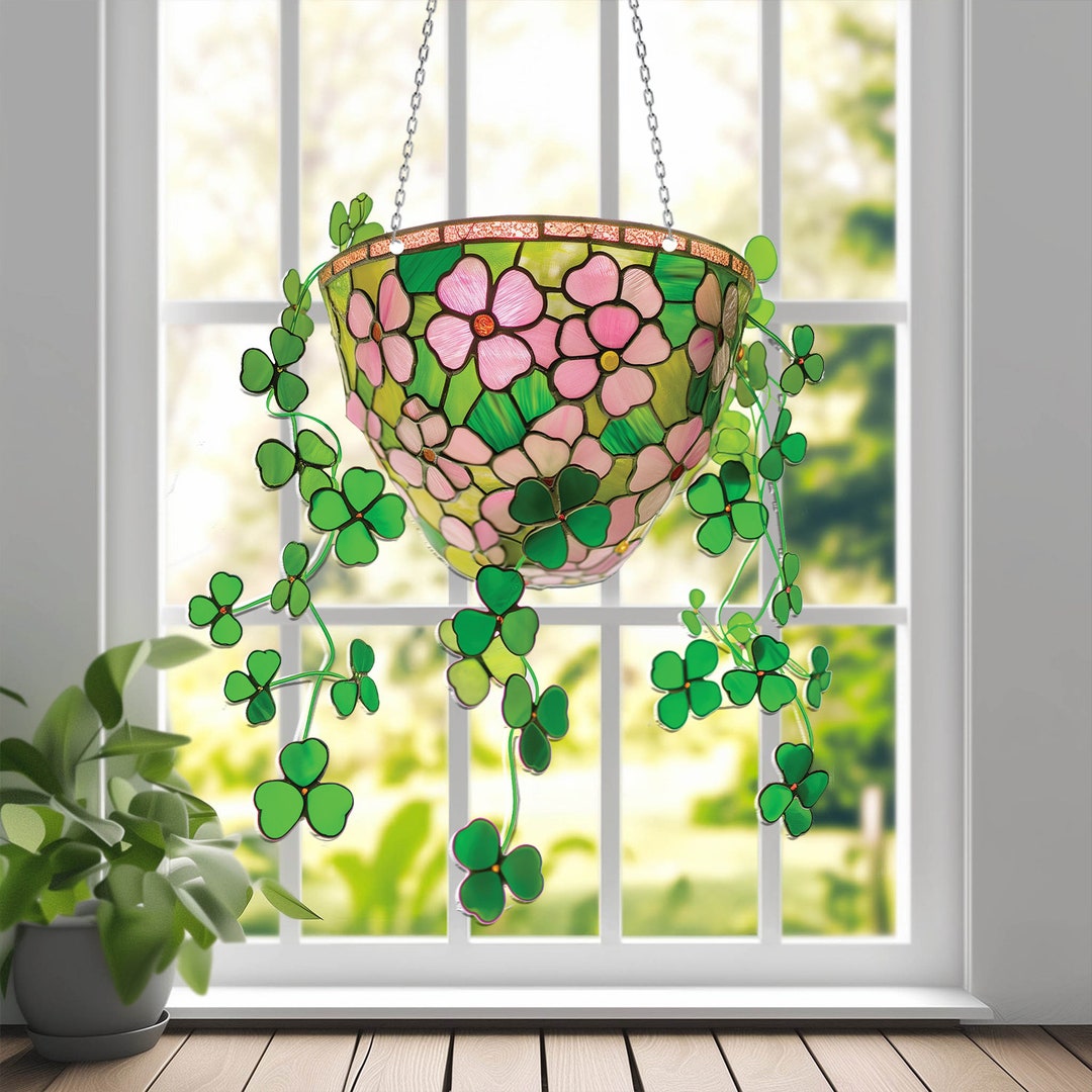 Clover Flower Vase Acrylic Window Hanging, Lucky Flowers Window ...