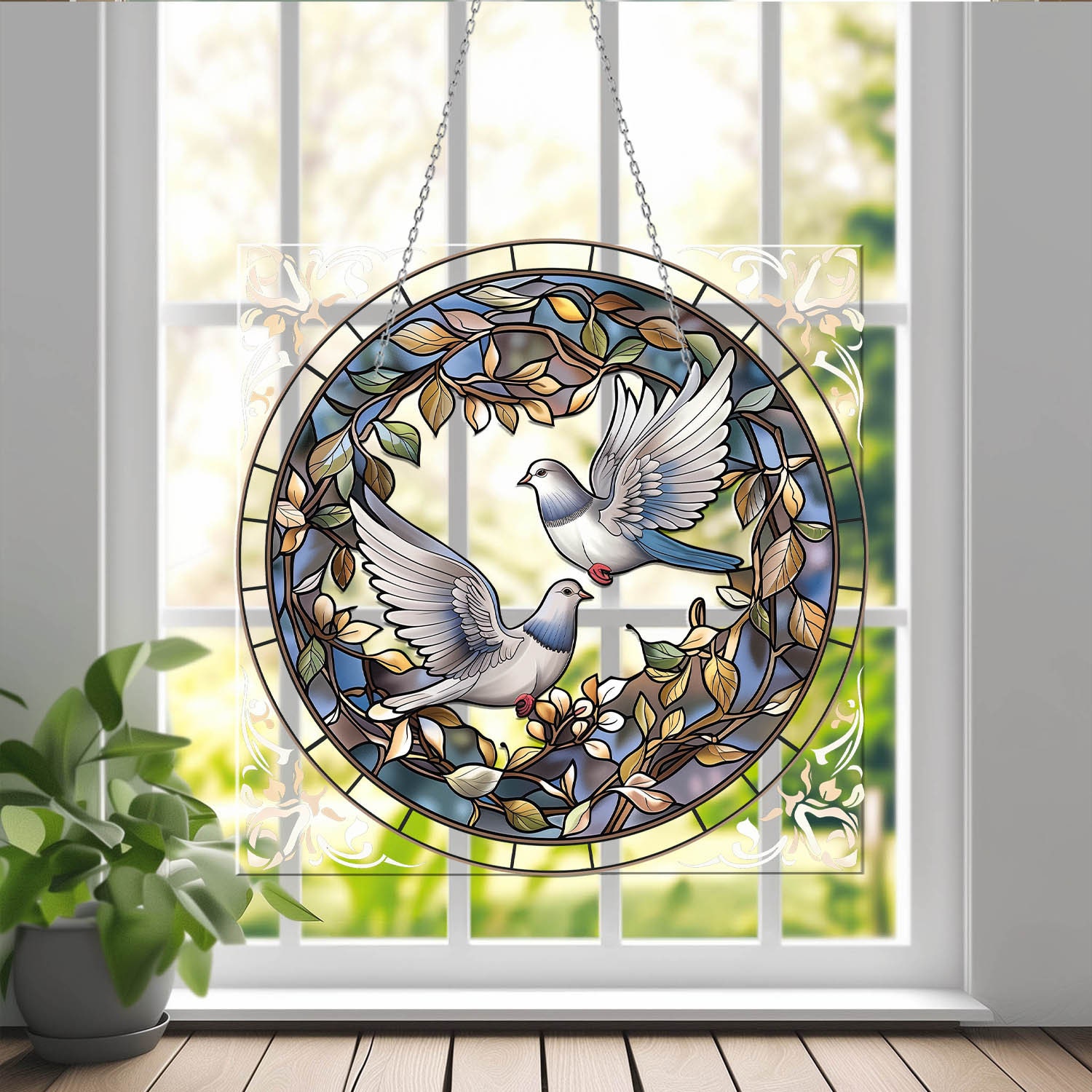 Peaceful Doves Acrylic Suncatcher-elegant Love Birds Window Hanging ...