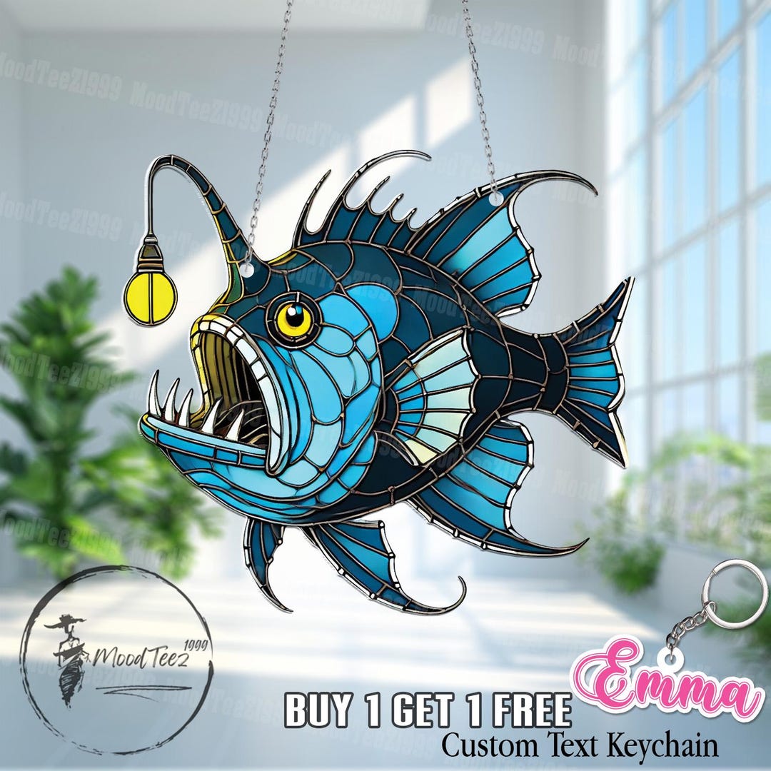 Buy 1 Get 1 Keychain - Angler Fish Window Hanging, Ocean Decor, Deep ...