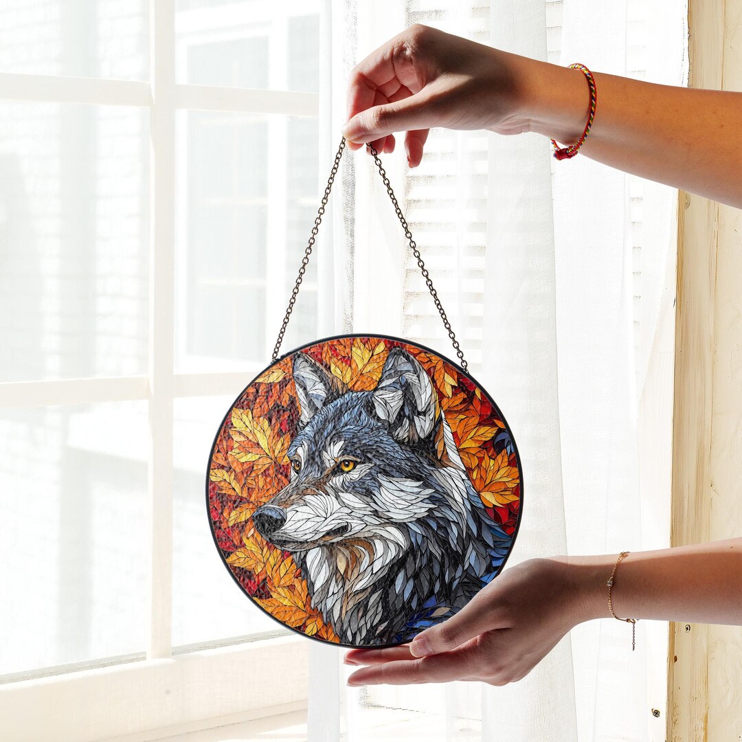 Husky Dog Stained Glass WINDOW Round Suncatcher, Husky Dog Art, Alaskan ...