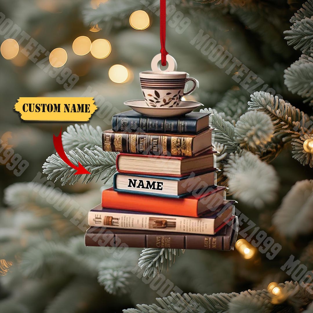 Personalized Christmas Book Tree Ornament, Custom Bookish Ornament ...