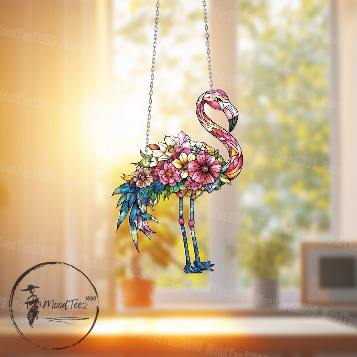 Floral Flamingo Acrylic Window Hanging: Tropical Summer Decor - Etsy