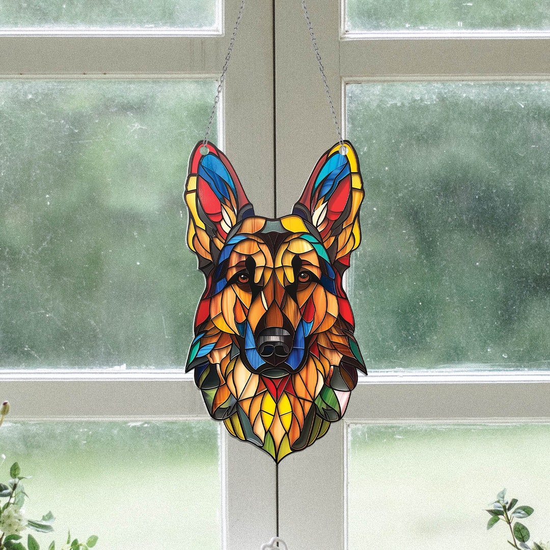 German Shepherd Acrylic Window Hanging: Colorful Dog Memorial Decor - Etsy