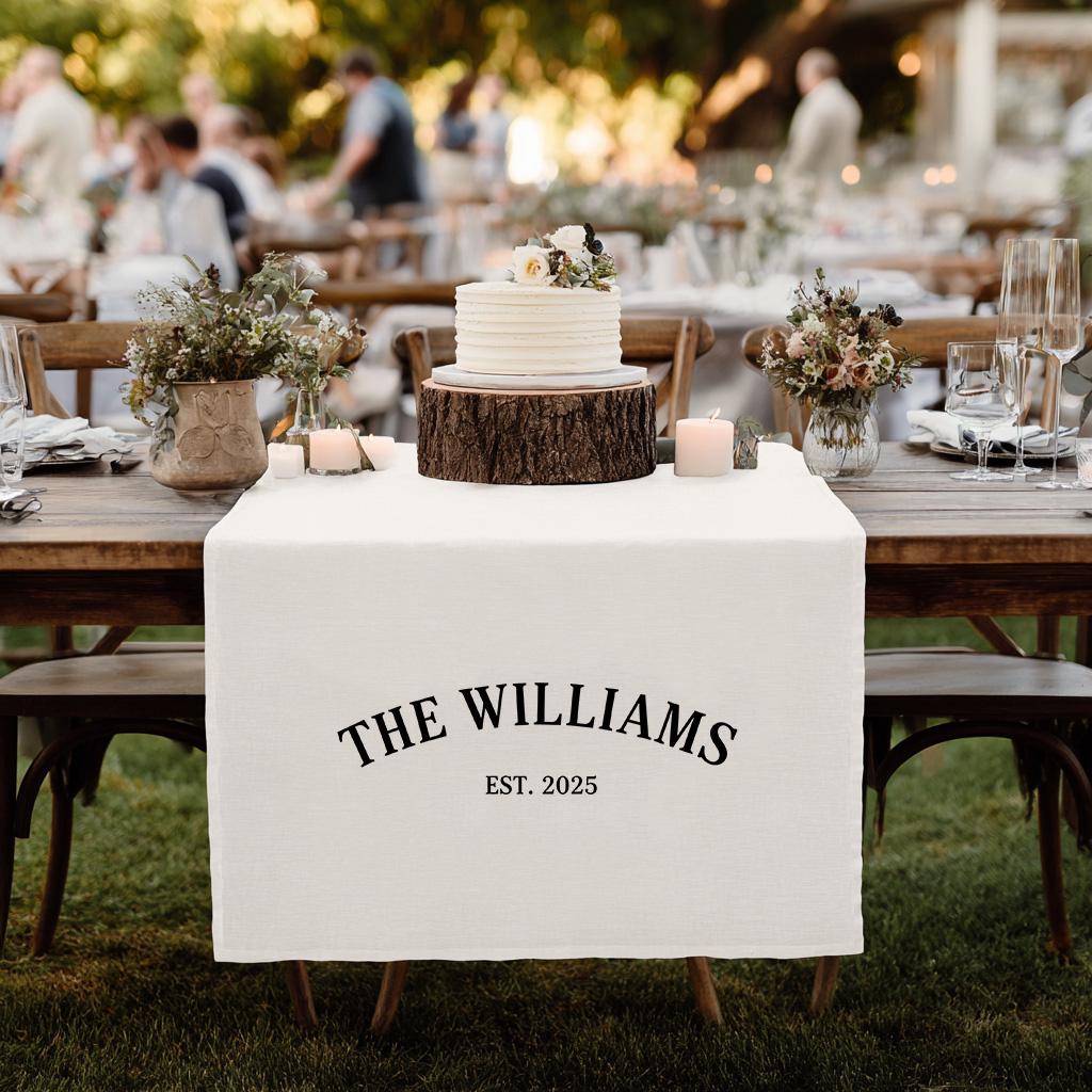 Personalized Wedding Table Sign: Linen Fabric, Custom Last Name & Date ...