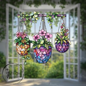 Floral Hanging Planter Acrylic Window Hanging, Sunlight Catcher, Home ...