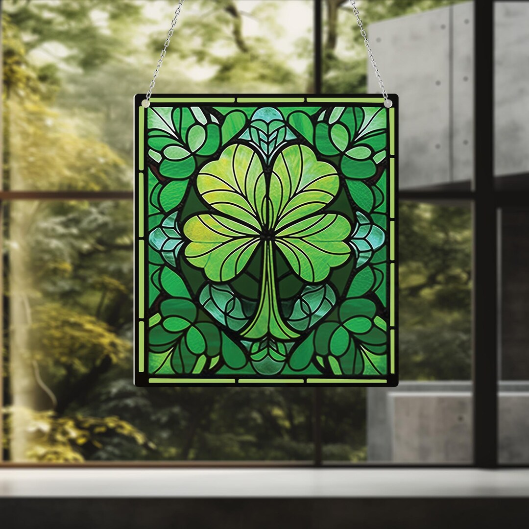 Four Leaf Clover Acrylic Suncatcher, Hanging Window Art, Mixed Green ...