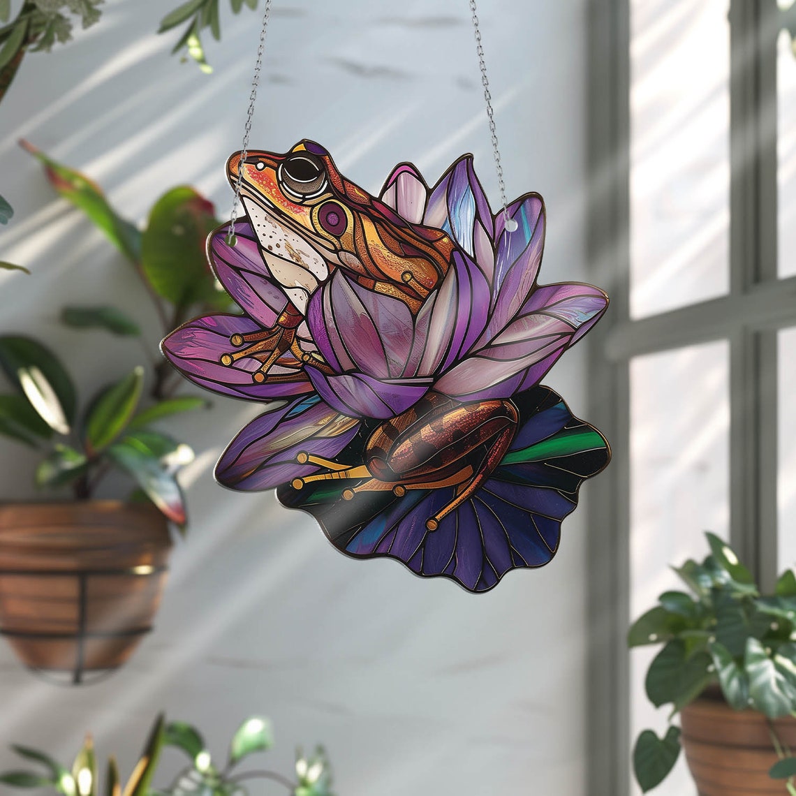 Frog on Lotus Flower Acrylic Window Hanging, Frog Acrylic Window ...