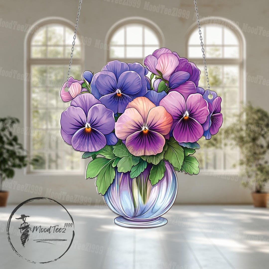 Beautiful Acrylic Pansy Flower Window Hanging, Vibrant Flower Art ...