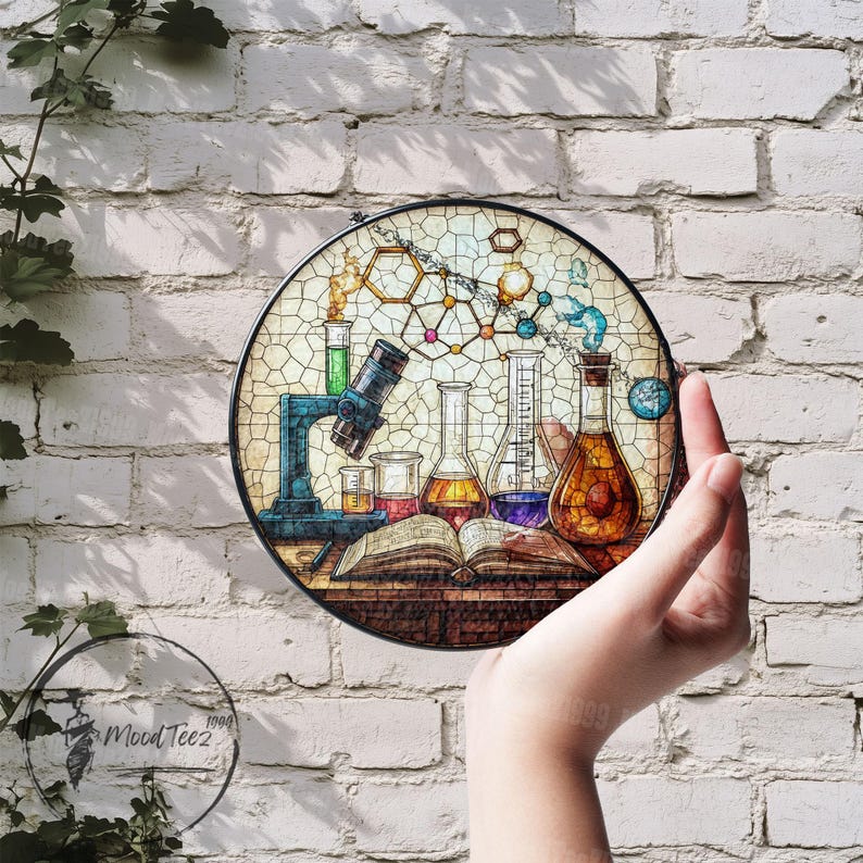 Stained Glass Science Lab Suncatcher: Chemistry Microscope Art - Etsy