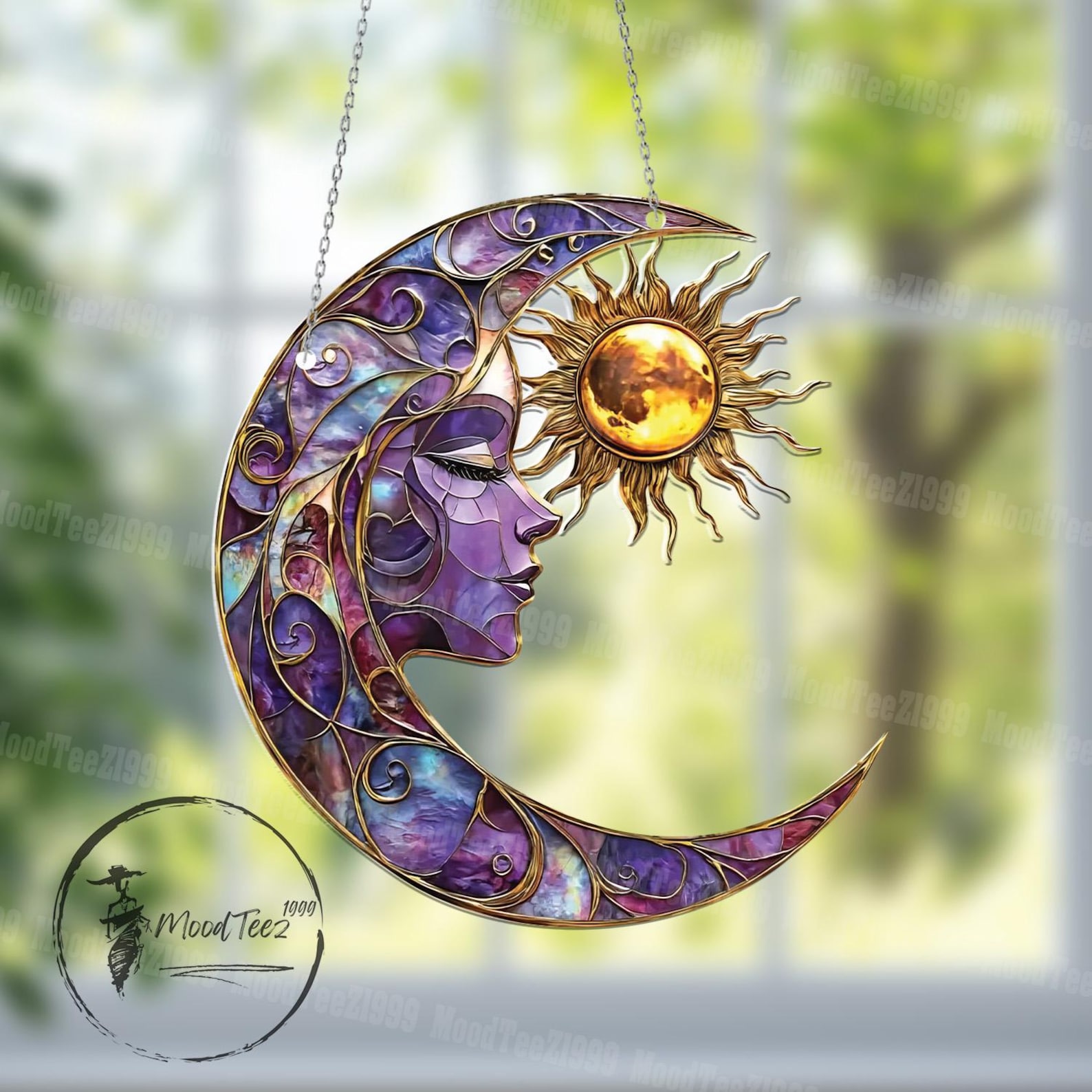 Moon and Sun Acrylic 2D Window Hanging: Celestial Boho Decor - Etsy