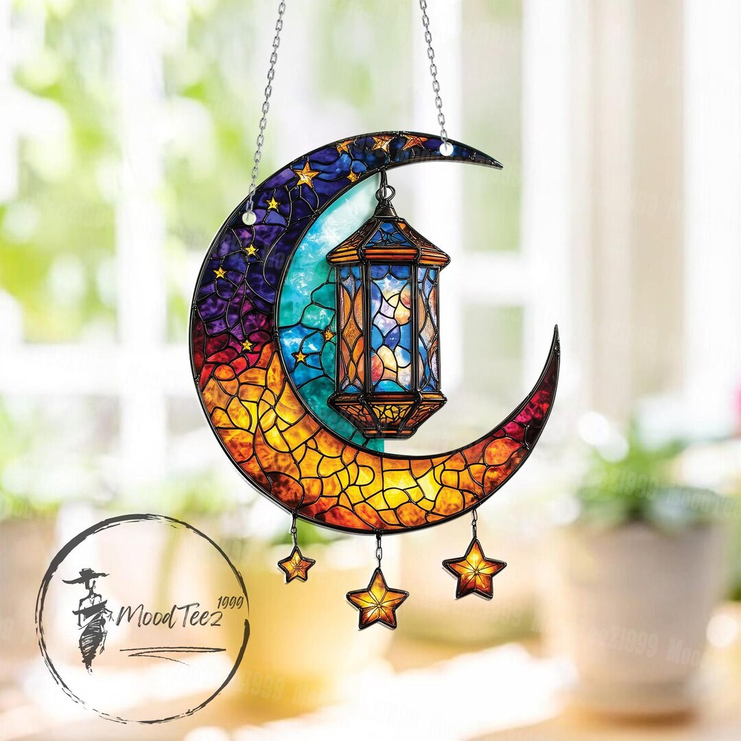Celestial Moon & Lantern Acrylic Window Hanging, Mystic Suncatcher ...