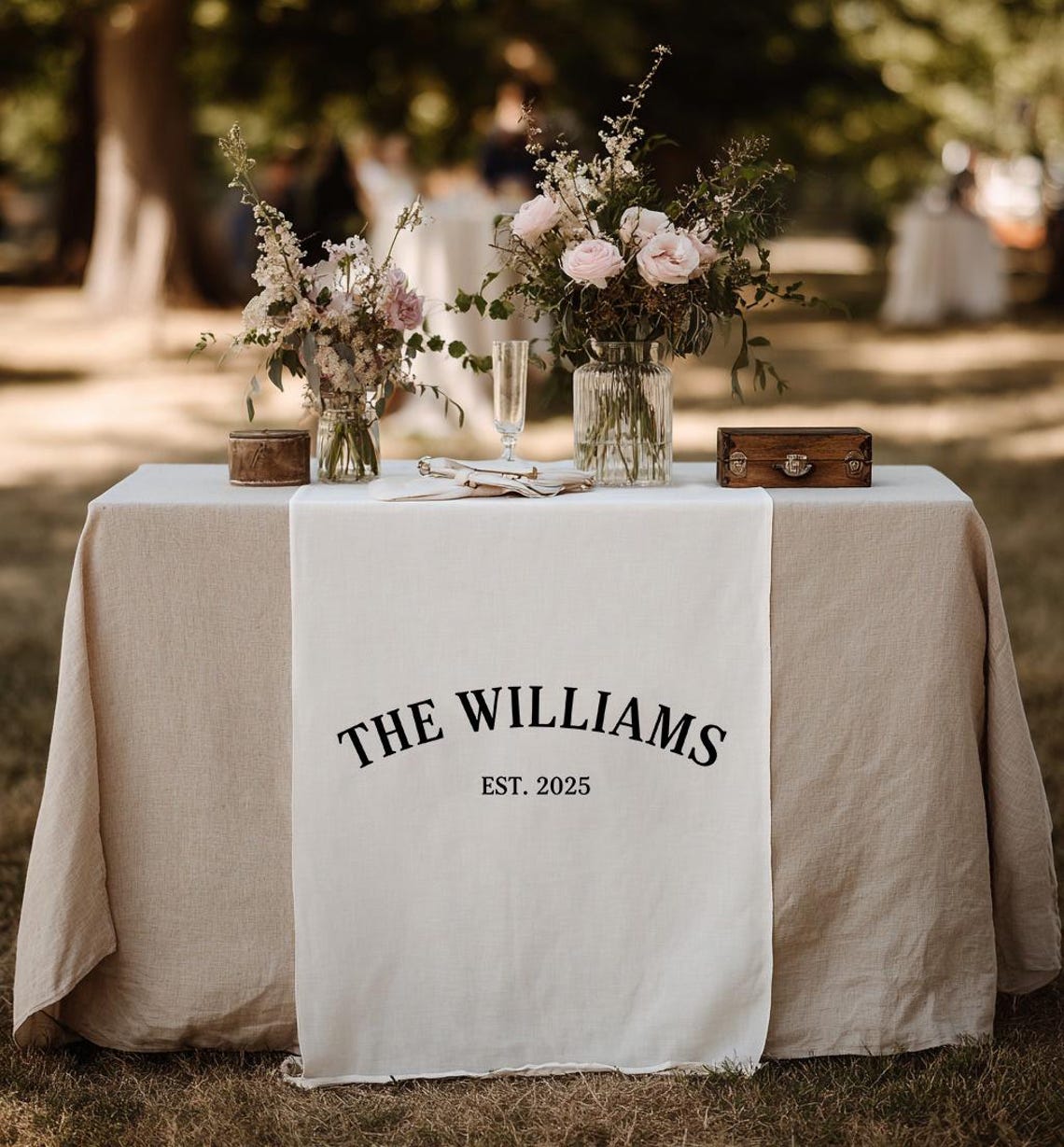 Personalized Wedding Table Sign: Polyester Fabric, Custom Last Name ...