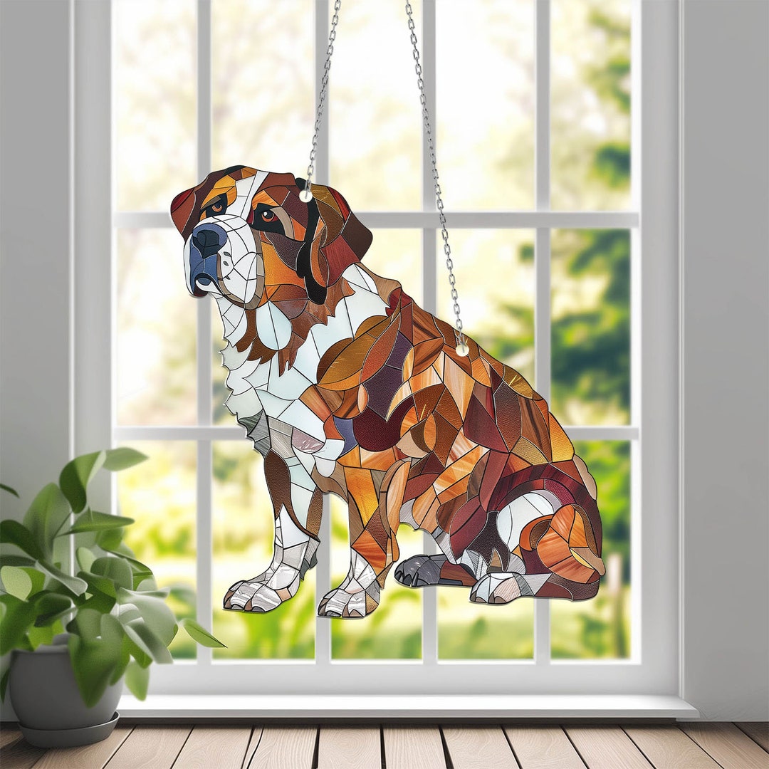 Saint Bernard Wall Art, Saint Bernard Dog Acrylic Window Hanging, Pet ...