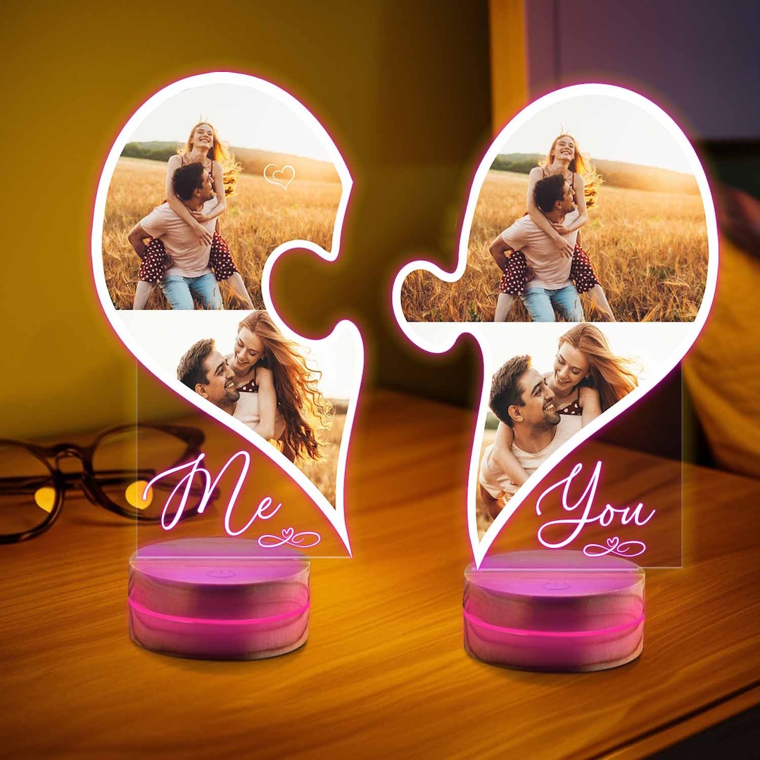 Custom Love LED Light, Dual Photo Heart-shaped Frame, Romantic Gift for ...