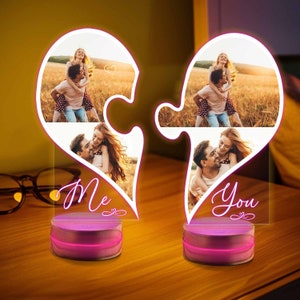Custom Love LED Light, Dual Photo Heart-shaped Frame, Romantic Gift for ...