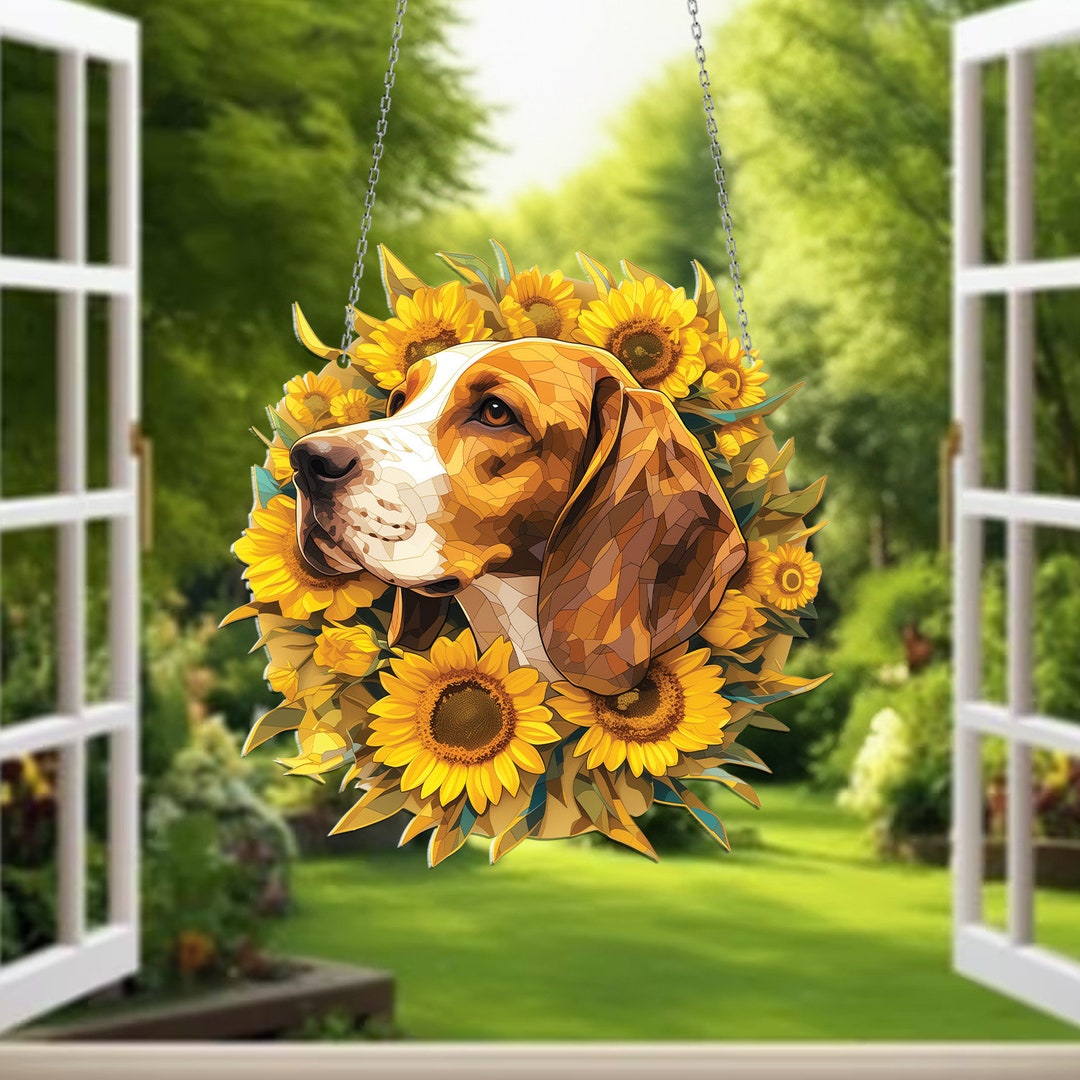 Beagle Dog and Sunflower Acrylic Window Hanging, Beagle Dog Decorative ...