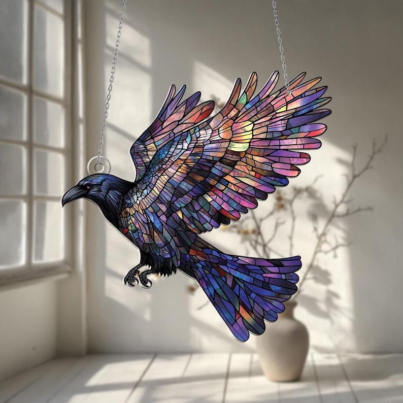 Raven Acrylic Window Hanging: Colorful Bird Art Decoration - Etsy
