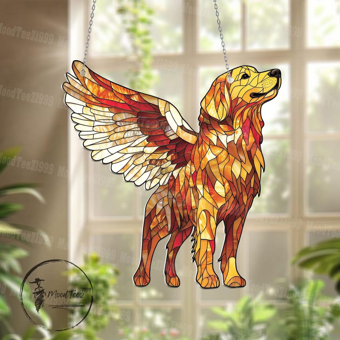 Angel Dog Acrylic Window Hanging, Winged Pet Memorial Suncatcher ...