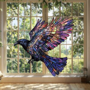 Raven Acrylic Window Hanging: Colorful Bird Art Decoration - Etsy