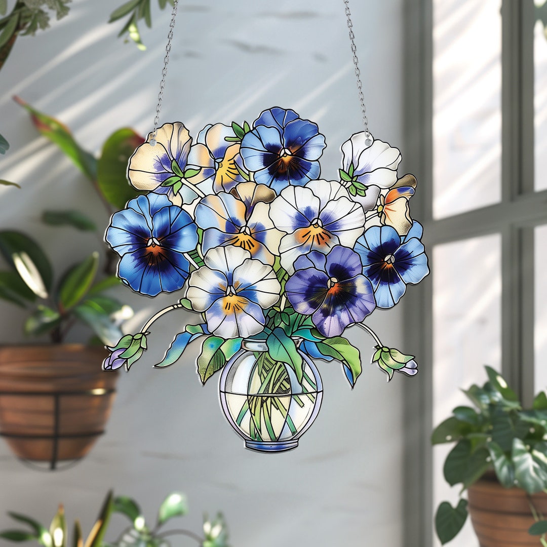 Pansy Flowers Acrylic Window Hanging: Floral Wall Art Decor - Etsy