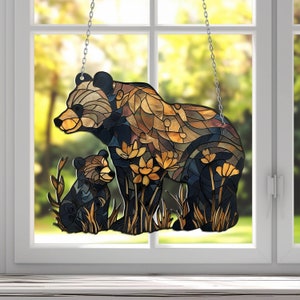 Bear Mom Acrylic Window Hanging, Flower Bear Mom Decor, Bear Window ...