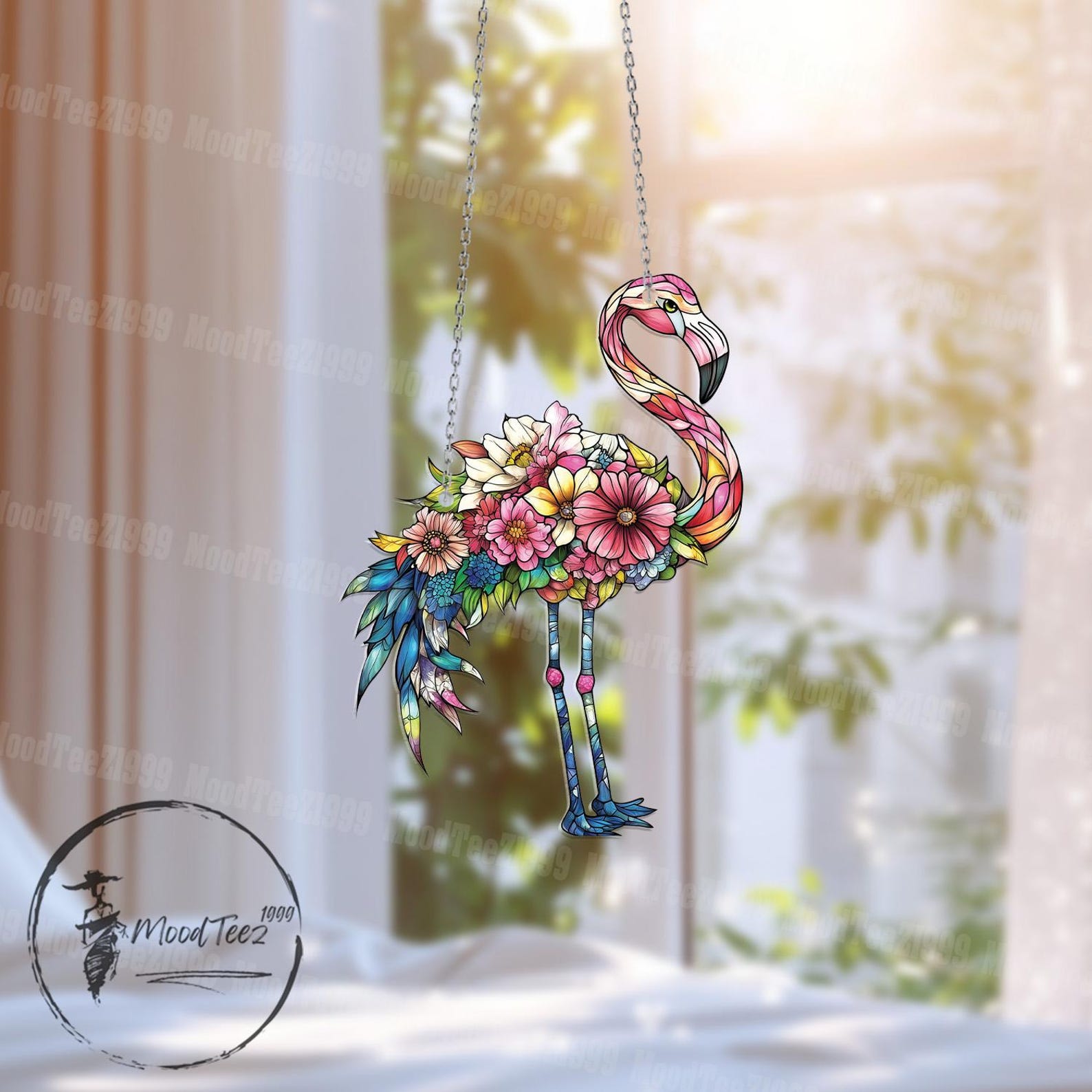 Floral Flamingo Acrylic Window Hanging: Tropical Summer Decor - Etsy
