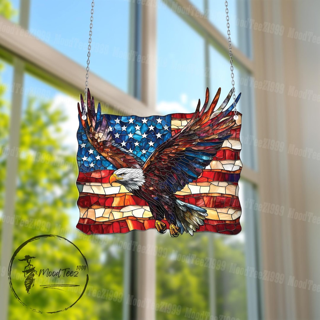 American Eagle Window Hanging, Acrylic Not Sun Catcher With American Flag Design, Patriotic Home ...