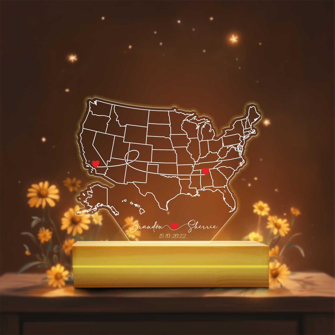 Personalized LED Map Light, Light up Sign, Long Distance Gift, Gift for ...
