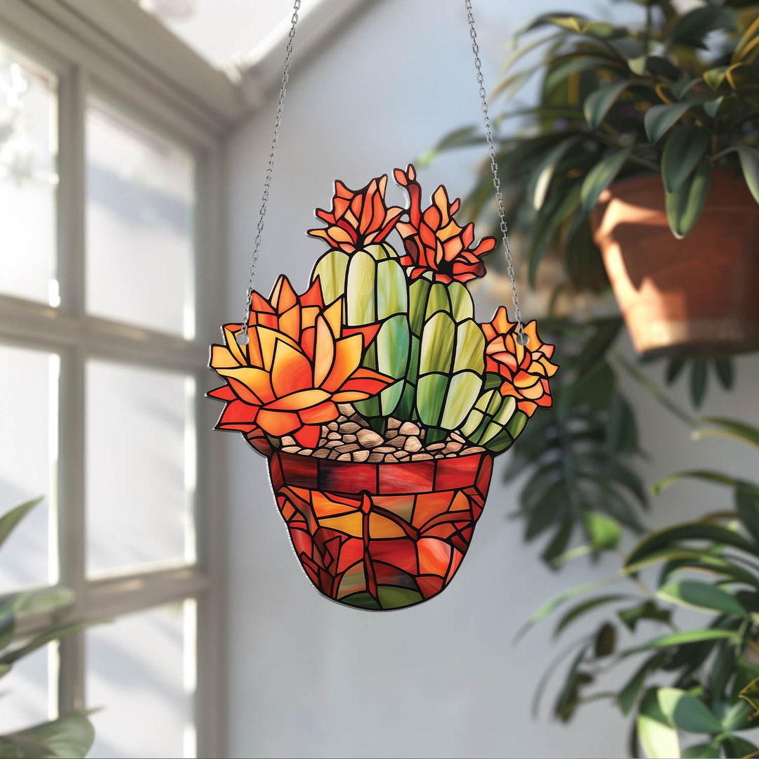 Cactus Flower Pot Acrylic Window Hanging, Cactus Decor for Home, Cactus ...