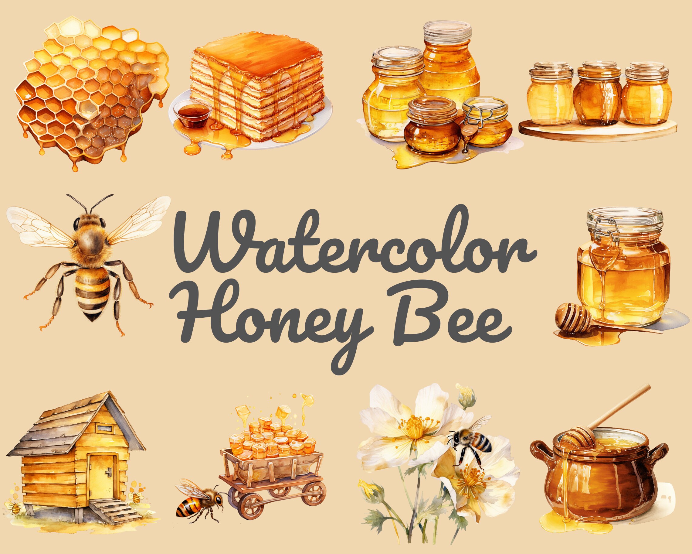 Watercolor Honey Bee Clipart Bee Clipart Instant Download - Etsy