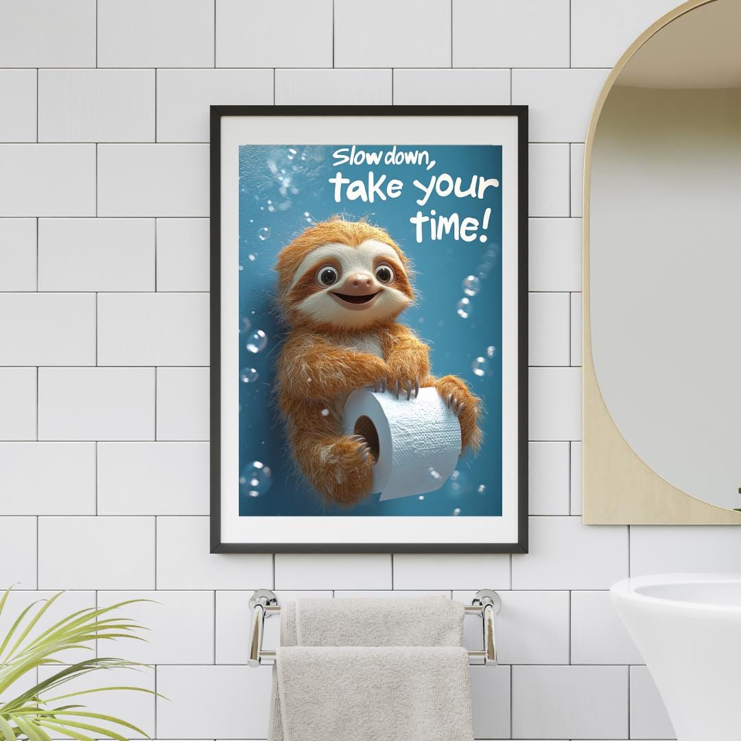Cheerful Sloth Bathroom Wall Art 4 Playful Prints for Cute Sloth Decor ...