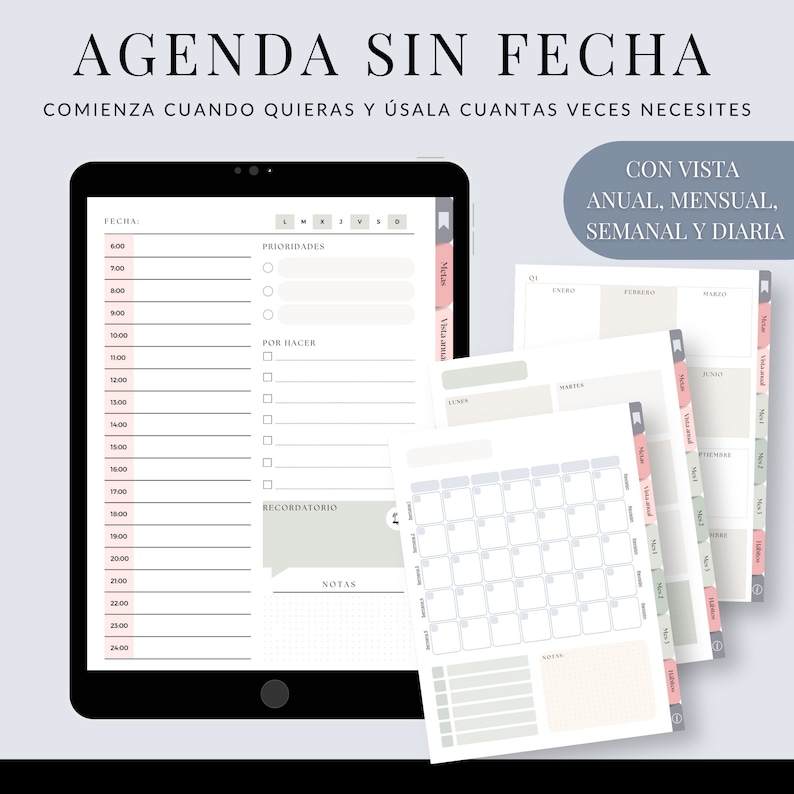Spanish Digital Productivity Planner | Undated Trimestral Agenda ...