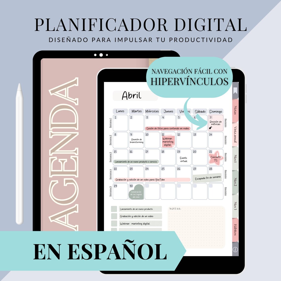 Spanish Digital Productivity Planner | Undated Trimestral Agenda ...