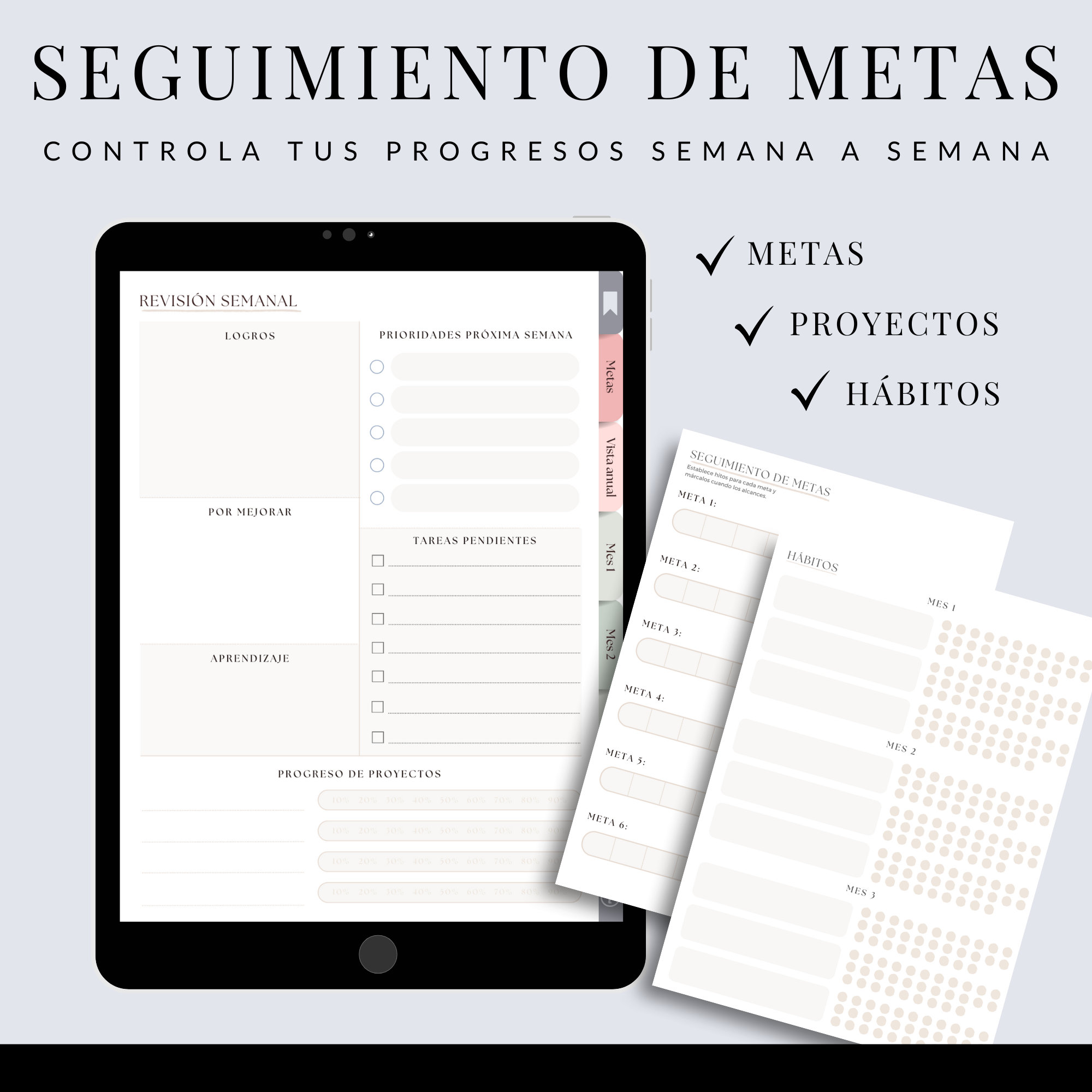 Spanish Digital Productivity Planner | Undated Trimestral Agenda ...