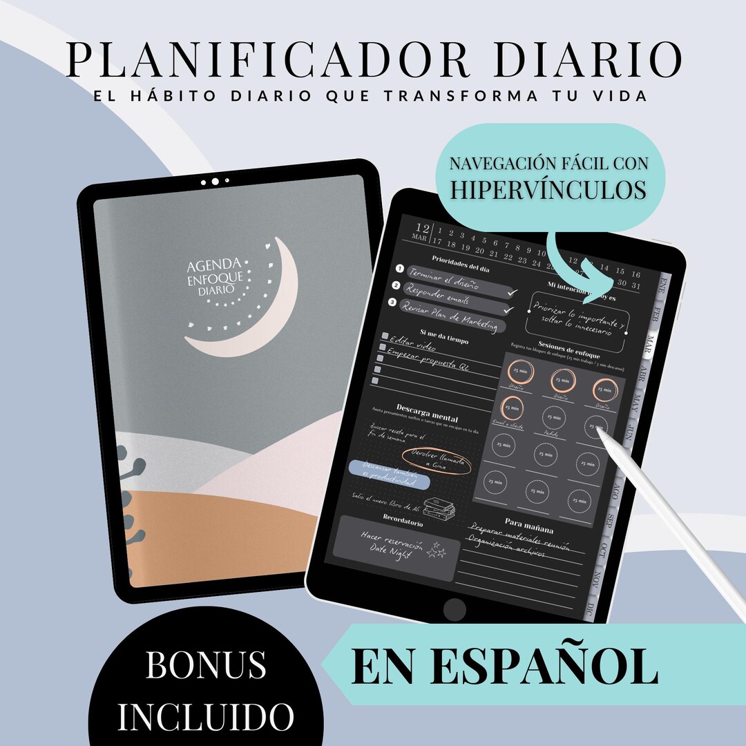 Spanish Digital Planner | Daily Productivity Planner – Midnight ...