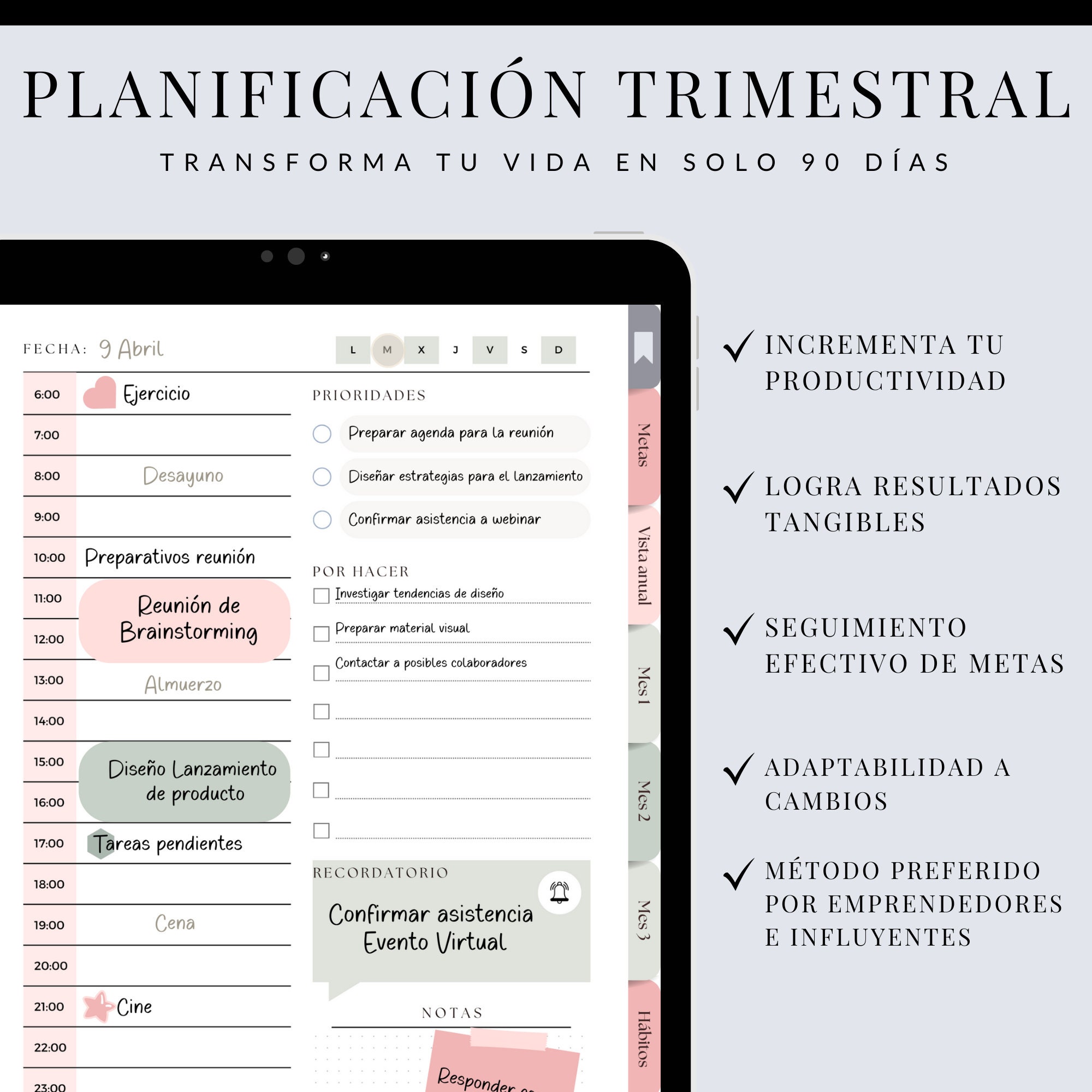 Spanish Digital Productivity Planner | Undated Trimestral Agenda ...